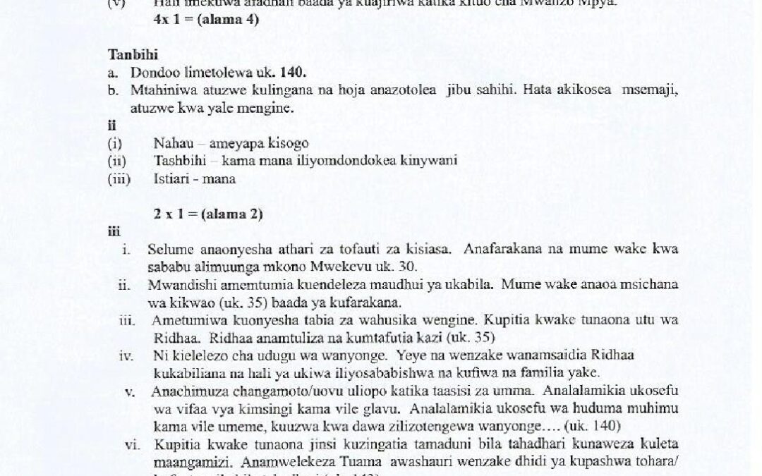 2019 KCSE KNEC KISWAHILI PAPER 3 MARKING SCHEME | Enhanced Education Group