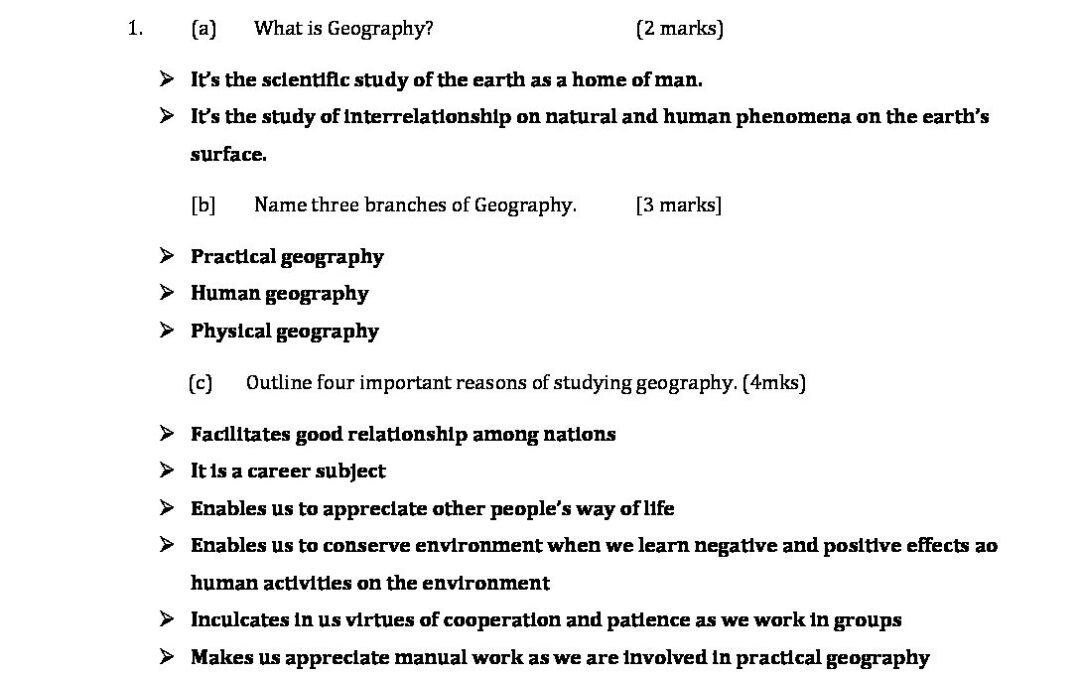 Form One Geography Set 2 MSC | Enhanced Education Group