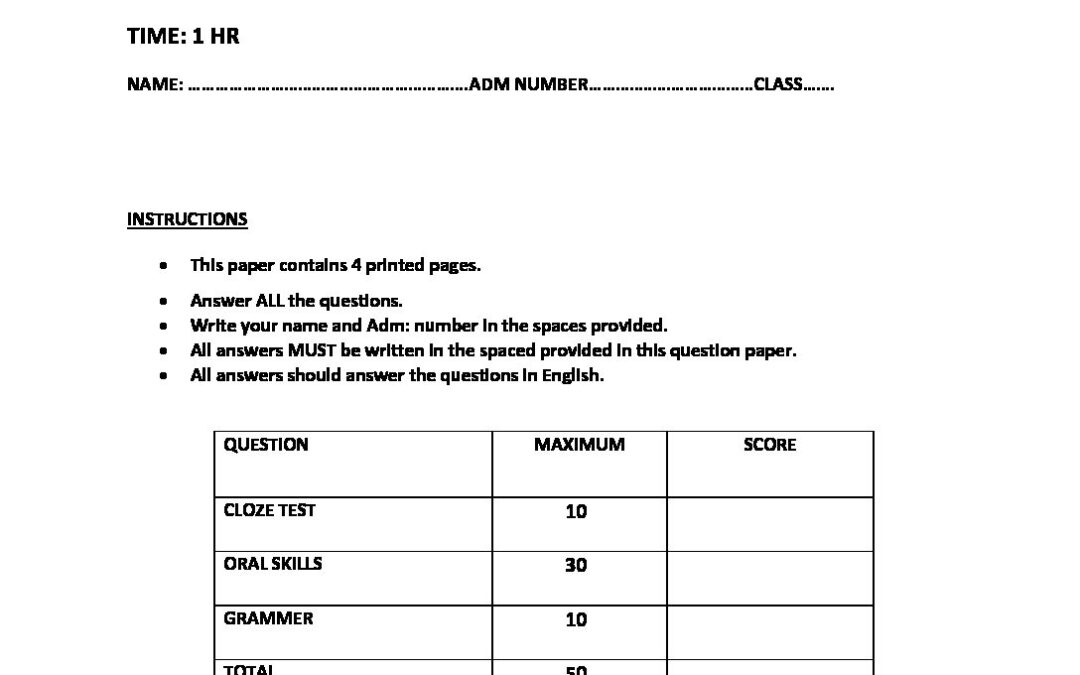 Form Two English Set 1 QS | Enhanced Education Group