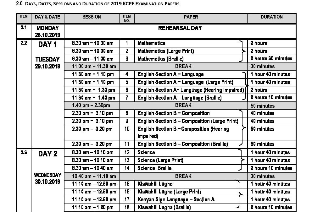 KCPE-2019-TIMETABLE | Enhanced Education Group