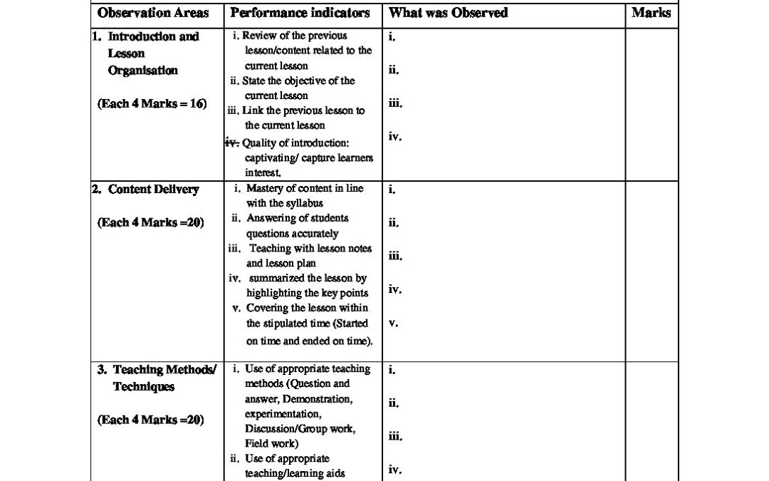 TPAD Lesson Observation Form NEW | Enhanced Education Group